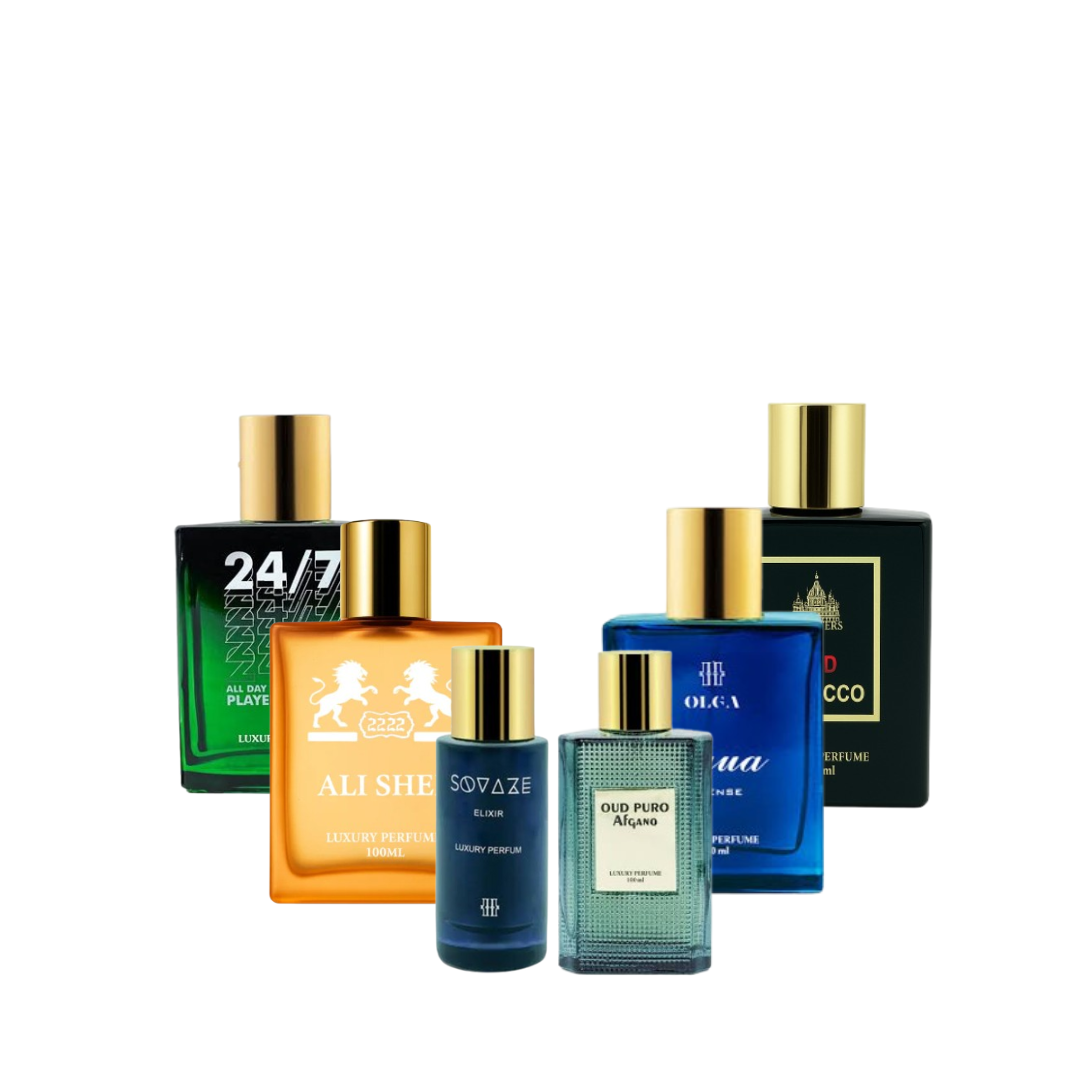 Decant/Sample Olga Pack ( Sovaze Elixir,Oud Puro Afgano,Ali Sher,Aqua Intense,All Day Players ...